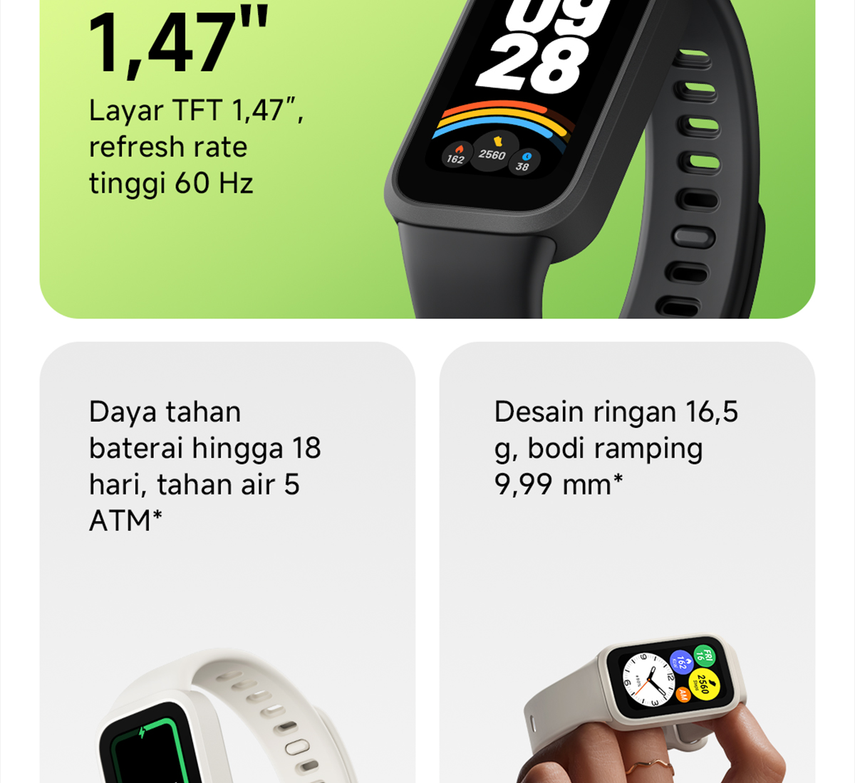 Jual Xiaomi Smart Band 9 Active | Refresh rate 60 Hz | Tahan Air Hingga ...