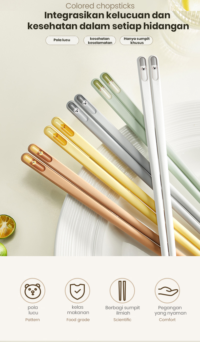 Jual ECOCO Anti Slip Chopstick Cartoon Set Mix 5 Warna - Sumpit Rumah ...
