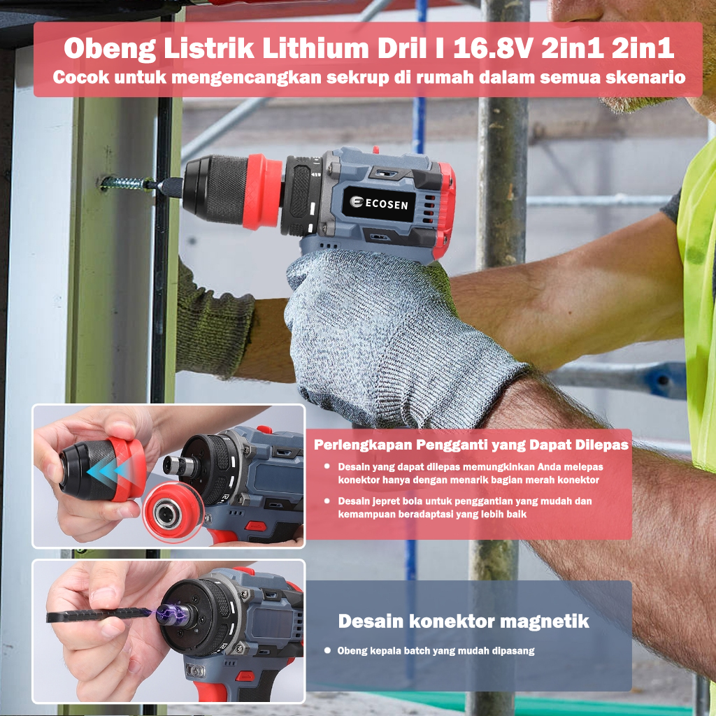 Jual ECOSEN-258VF Mesin Bor Bor listrik tanpa sikat Cordless Bor Baterai Bor Listrikl Tangan ...