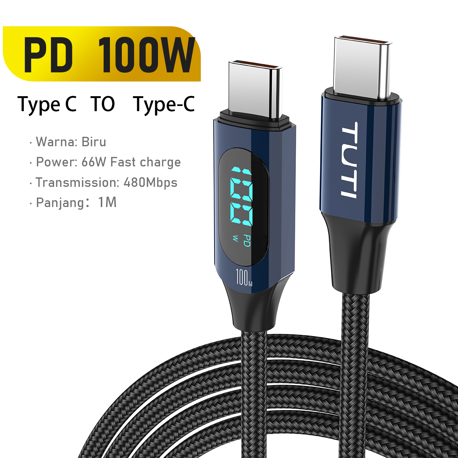 Jual Tuti Kabel Data 5.0A 20V Fast Charging Type C To Type C Digital Display Qc3.0 Kabel Data ...