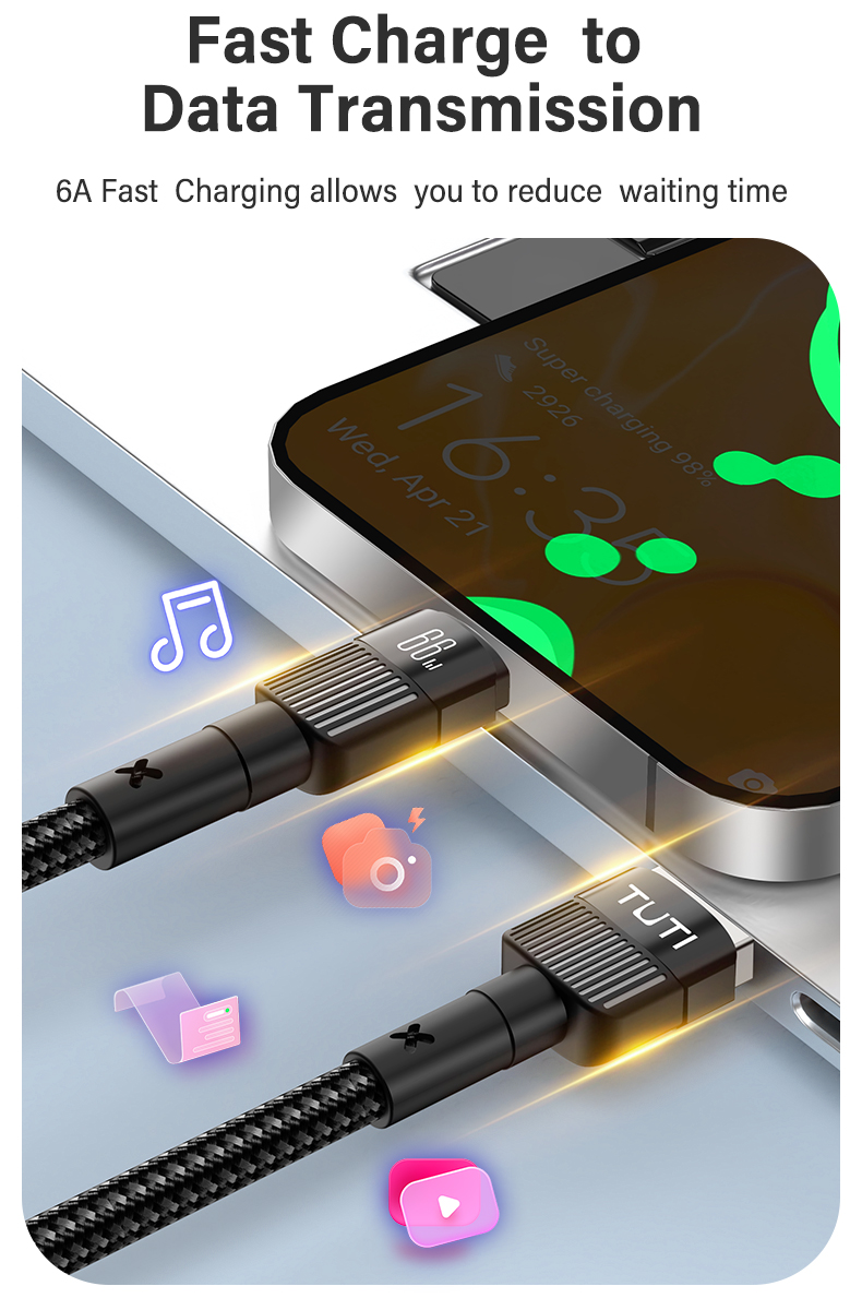 Jual TUTI Kabel Data Micro USB To Type C 66W 3M Fast Charging Untuk ...