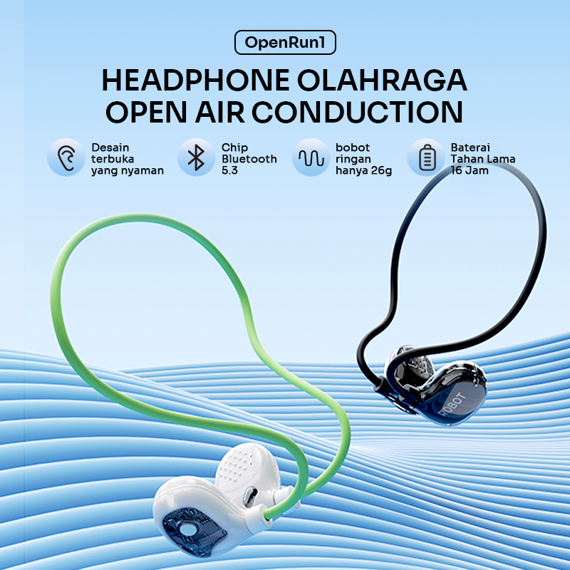 Jual ROBOT Sport OWS Wireless Call Noise Cancellation Headphone Open ...