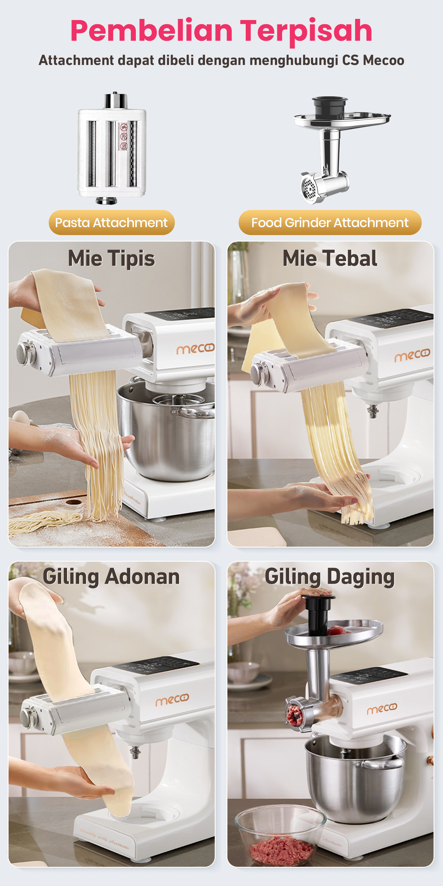 Jual MECOO Aesthetic Premium Stand Mixer 6 Liter Smart LED Silent Motor ...