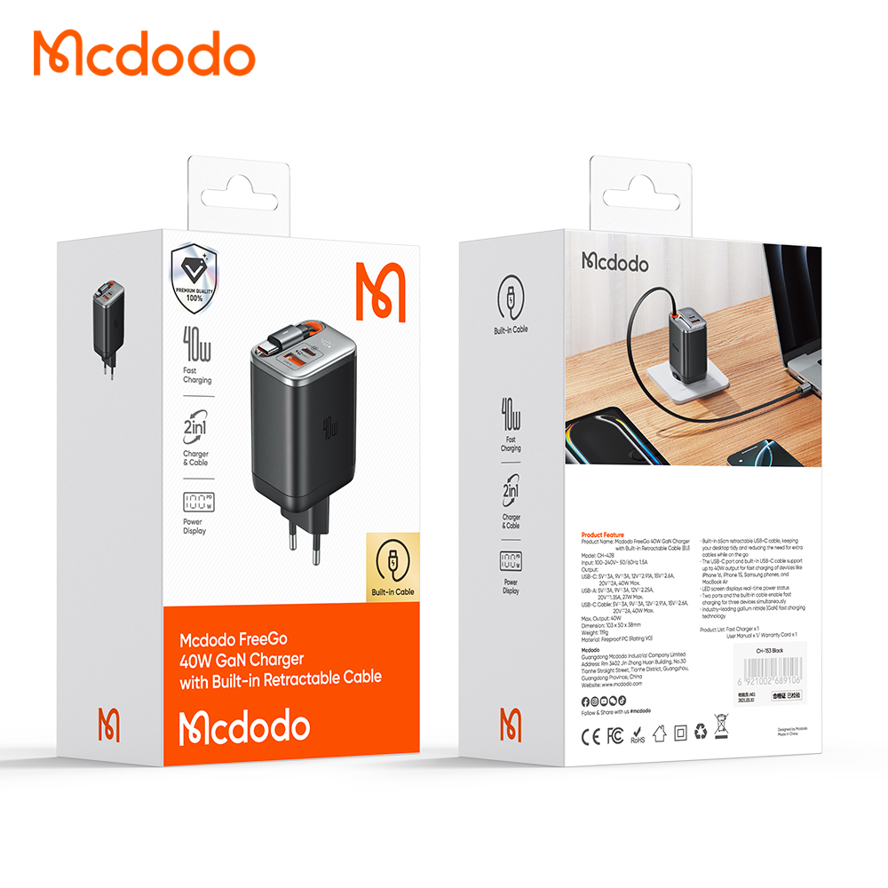 Jual MCDODO FreeGo Charger GAN PD Fast Charging 40w Built in ...