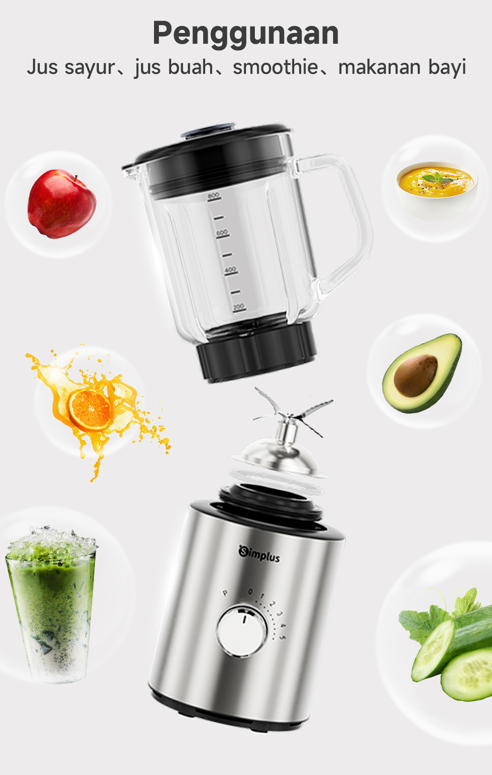 Jual Simplus Blender 400W Makanan 5 mode pengaturan multifungsi, 6 ...