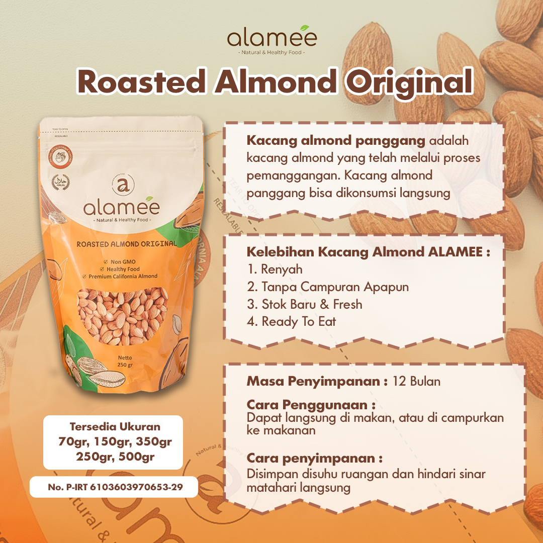 Jual ALAMEE Kacang Almond Panggang Premium Roasted Almon Grade A ...