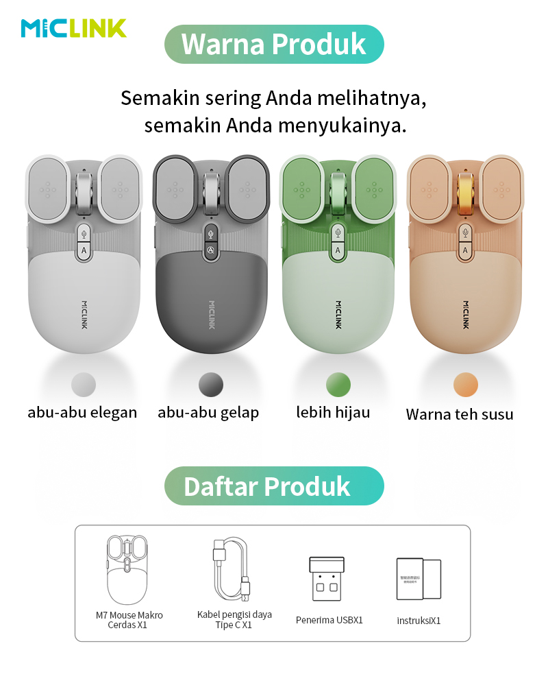 Jual MICLINK - M7 Mouse AI Silent Click / Wireless Bluetooth Mouse ...