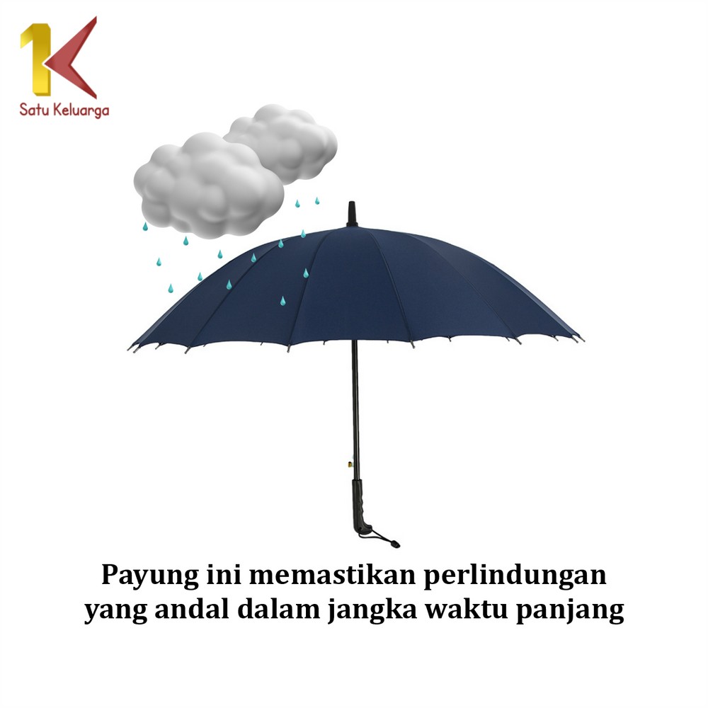 Jual Satu Keluarga Payung 16 Jari Polos Buka Otomatis Gagang Lurus ...