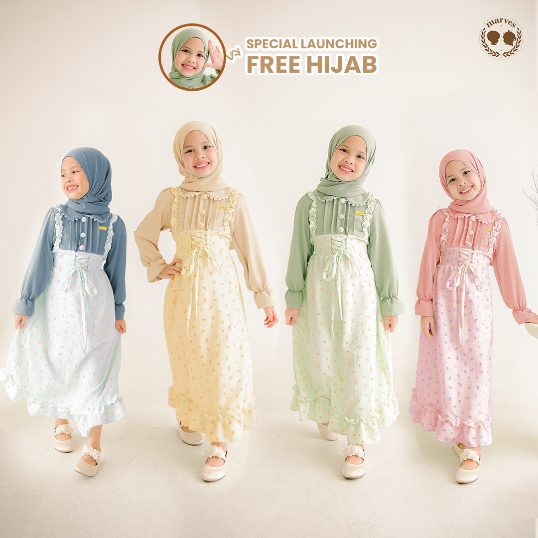 Jual MARVES Zoya Gamis Baju Muslim Anak Perempuan Set Hijab Bahan ...