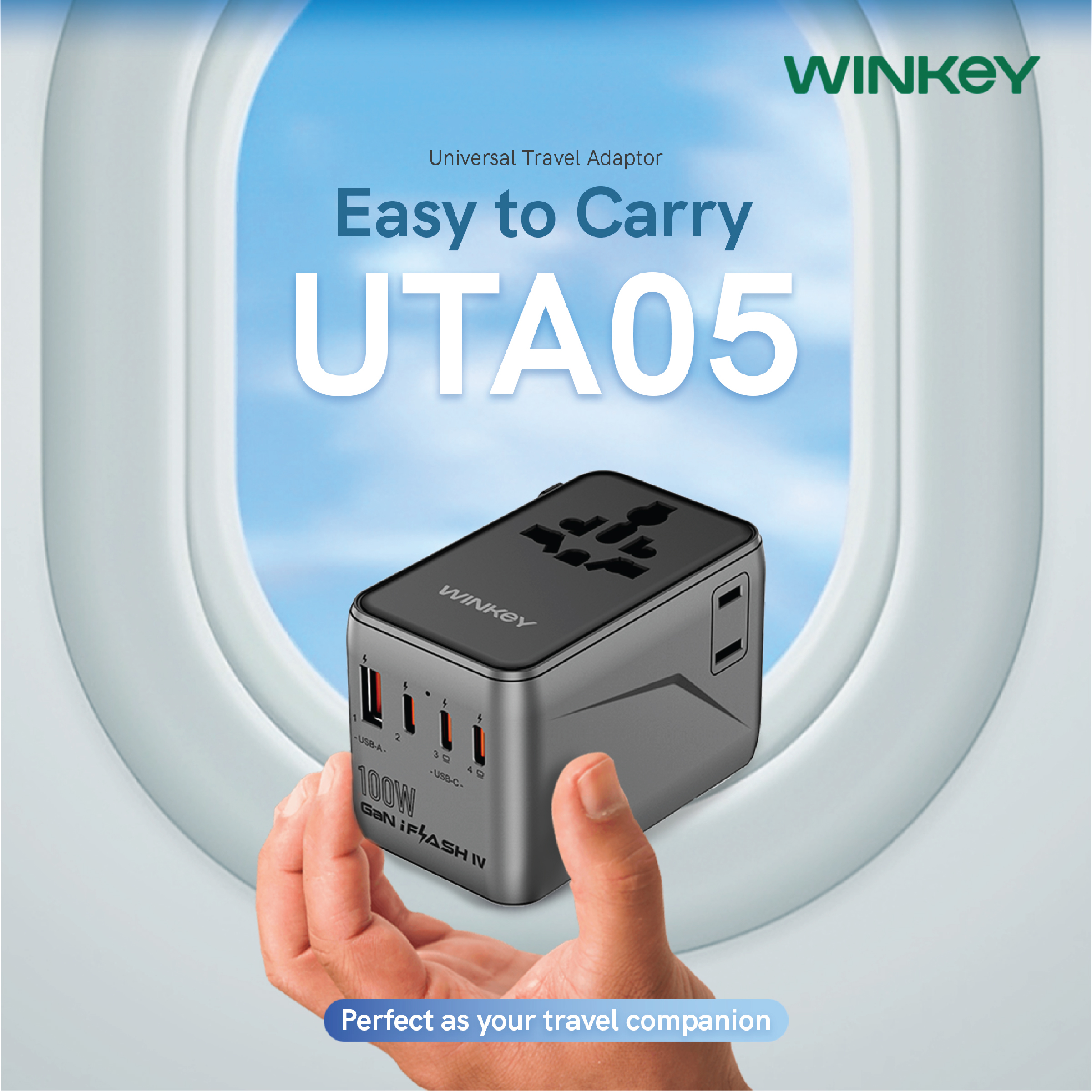 Jual WINKEY Universal Travel Adaptor 100W GAN PPS 4 Port USB & USB C -UTA05 | Shopee Indonesia