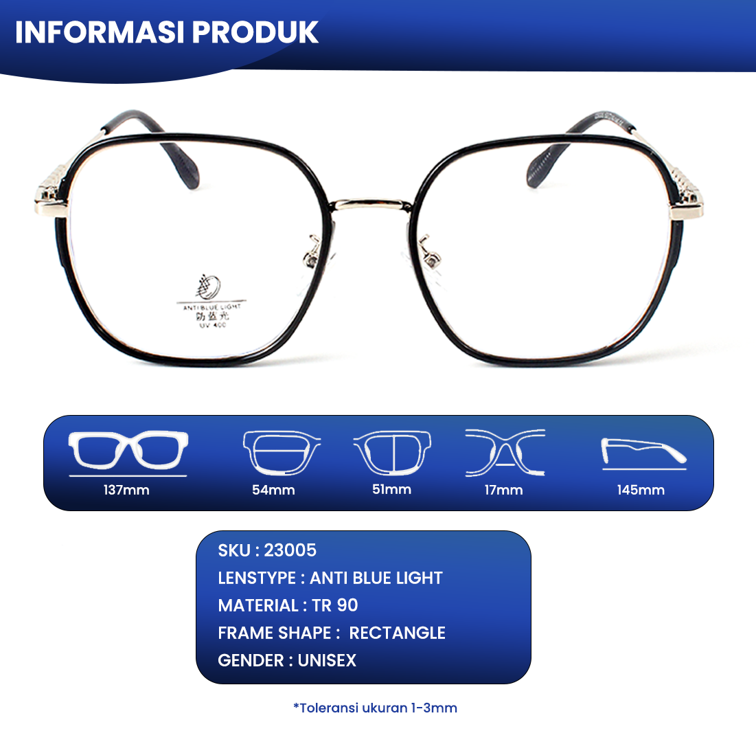 Jual IOOI Eyewear - Frame Kacamata Kotak Metal TR 90 Bisa Custom Lensa ...