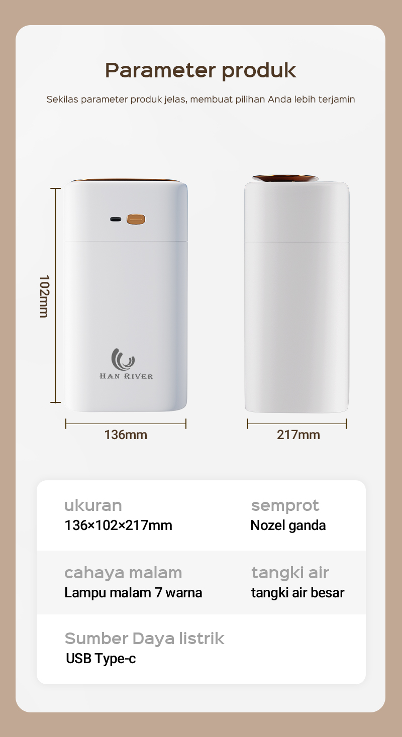 Jual HAN RIVER Humidifier Diffuser air purifier 1.3L Kapasitas tinggi ...