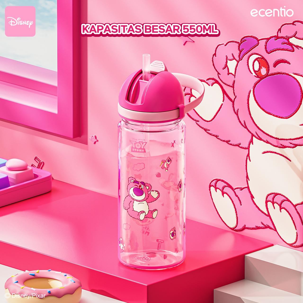 Jual ecentio botol minum 550ml botol anak BPA Free Disney Lotso dengan ...