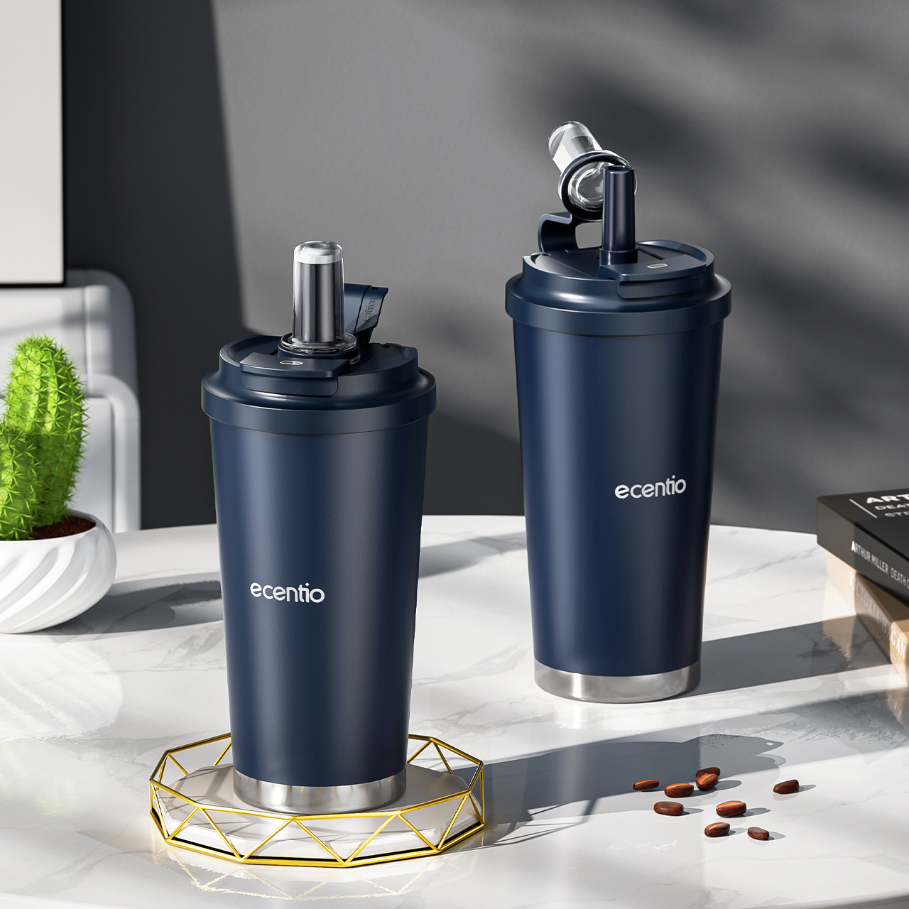 Jual 【New Launch】ecentio tumbler minum premium 580ml dan sedotan tahan ...