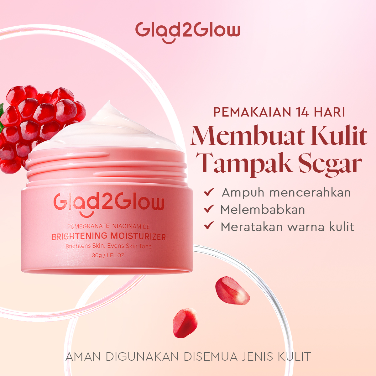 Jual GLAD2GLOW Pomegranate Niacinamide Brightening Moisturizer Pelembab ...