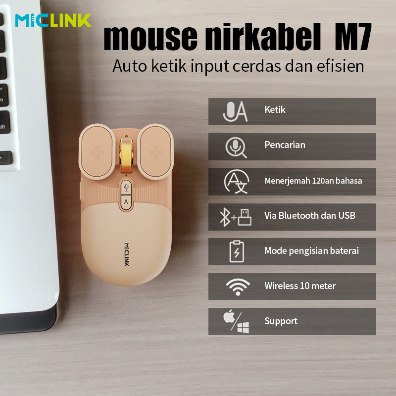 Jual MICLINK - M7 Mouse AI Silent Click / Wireless Bluetooth Mouse ...