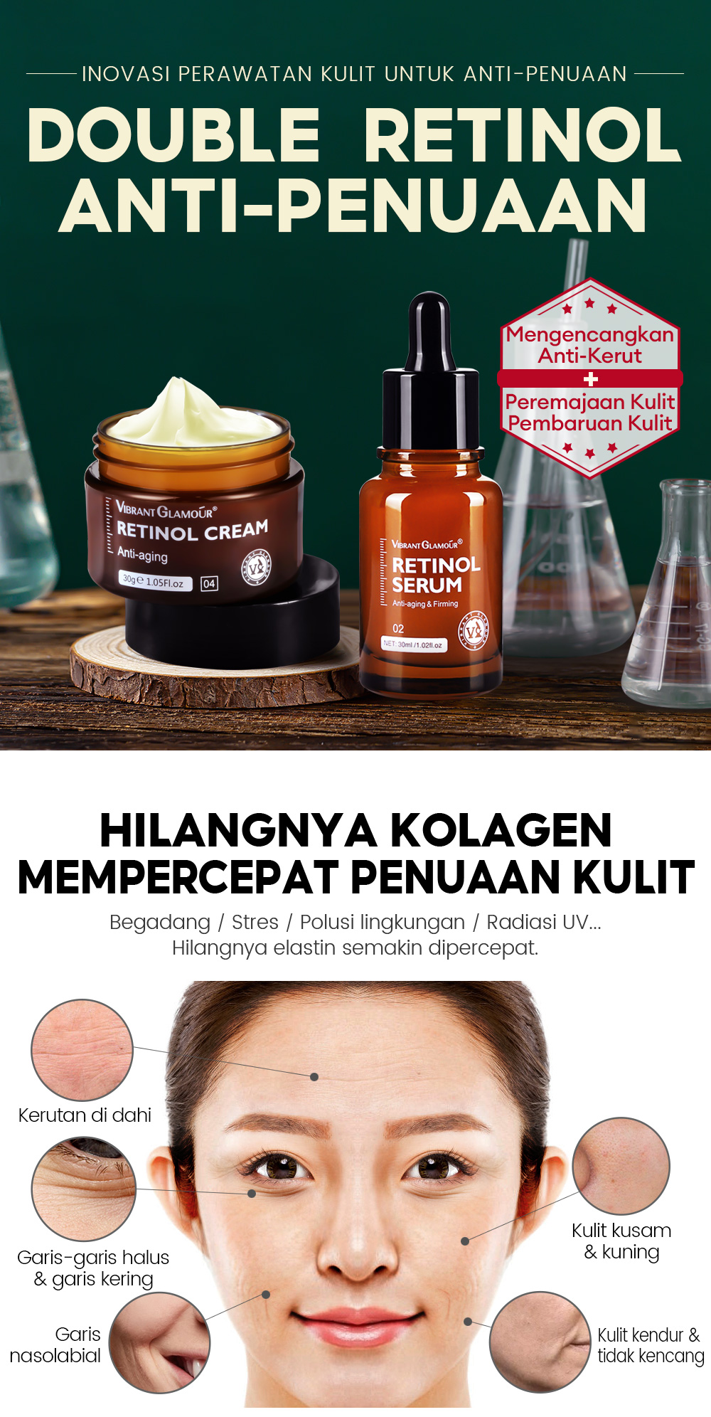 Jual VIBRANT GLAMOUR Retinol Ganda Cream Anti-Aging, Mengurangi Kerutan, Memudarkan Flek dan ...