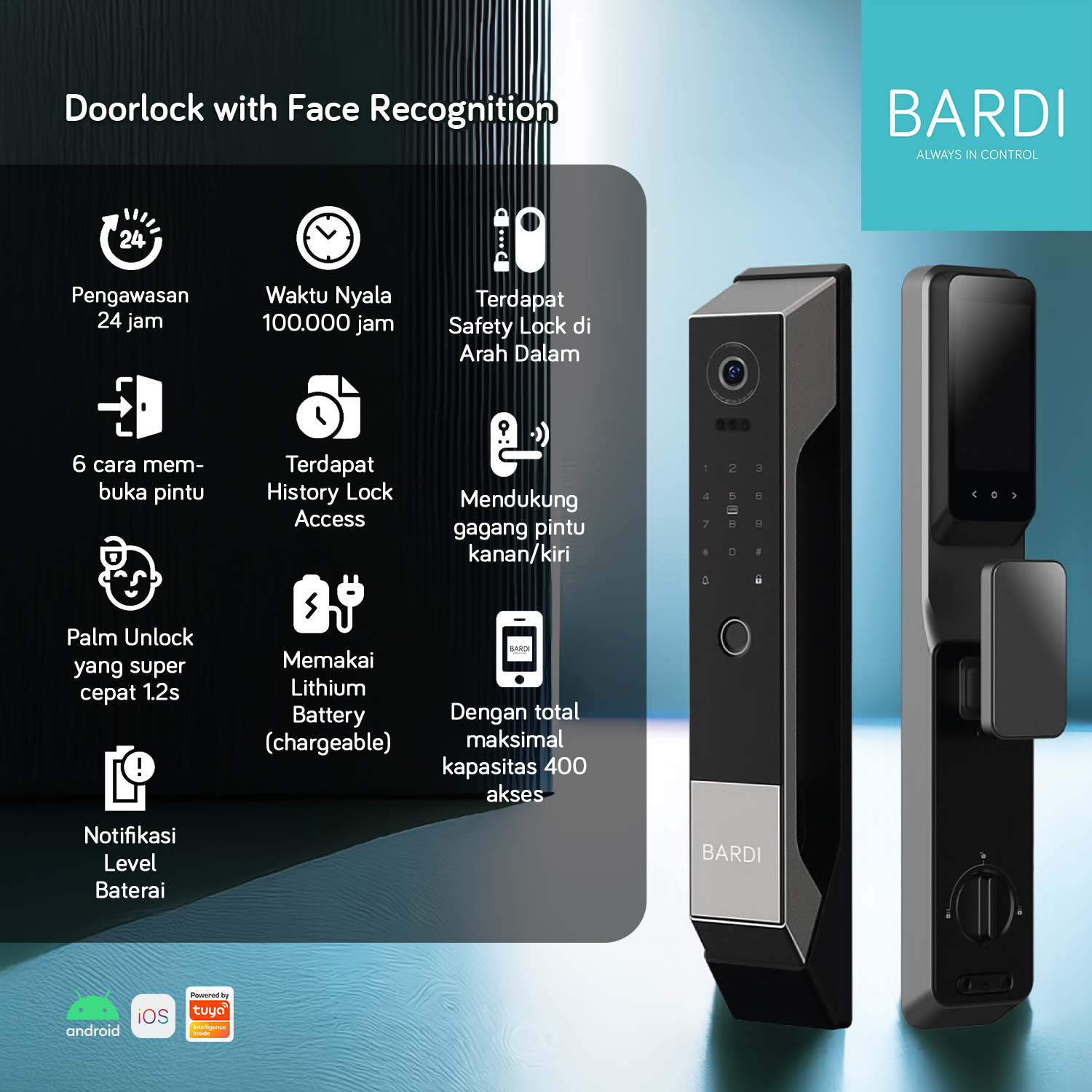 Jual BARDI Smart Door Lock With Face Recognition | Shopee Indonesia