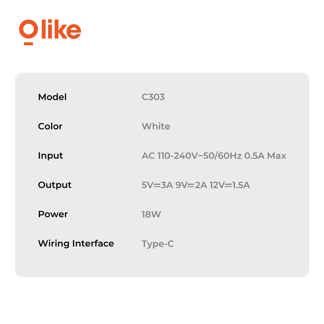 Jual Olike Charger VOOC 18W Palm C303 Series QC3.0 Fast Charge Turbo ...