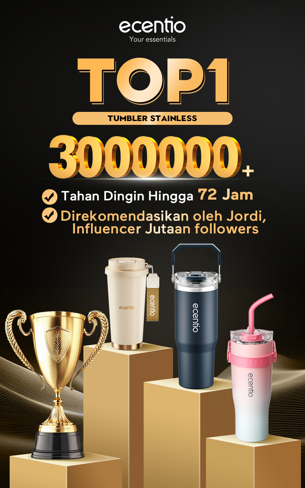 Jual [Seri Inspirasi Kerja] ecentio tumbler minum stainless 900ml ...