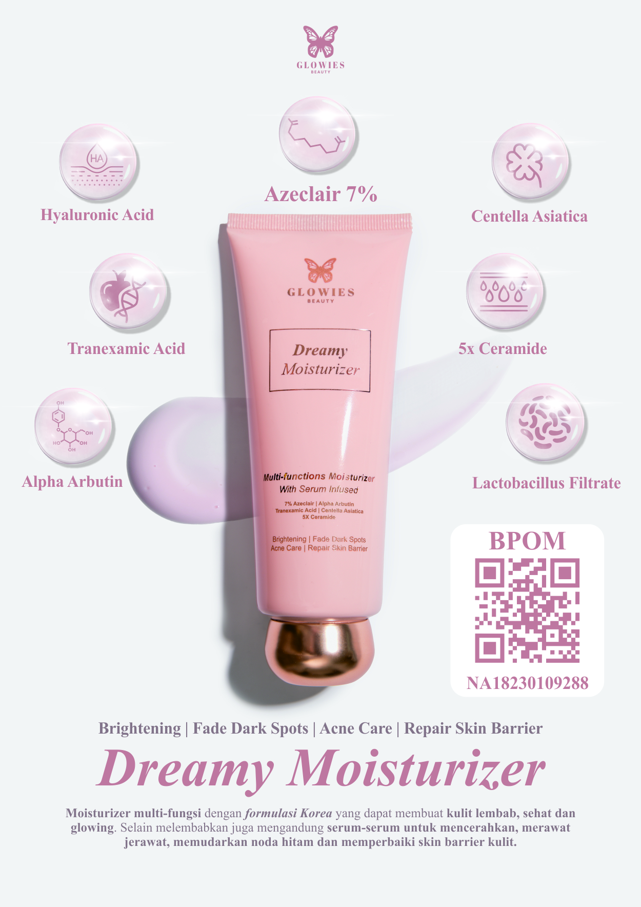 Jual Glowies Beauty Dreamy Moisturizer 80ml Formulasi Korea 7% Azeclair 6% Niacinimide Alpha ...