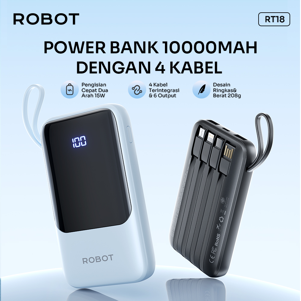 Jual ROBOT Powerbank Fast Charging 10000mAh PD 15W With Port and Cable ...