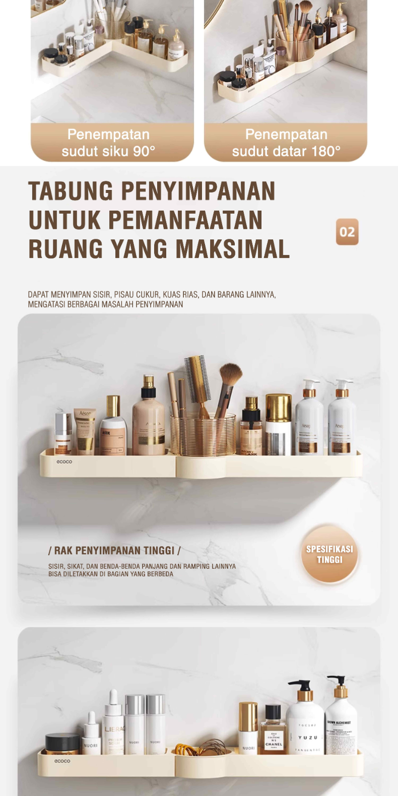 Jual ECOCO Rotating Corner Shelf - Rak sudut kamar mandi rak ...