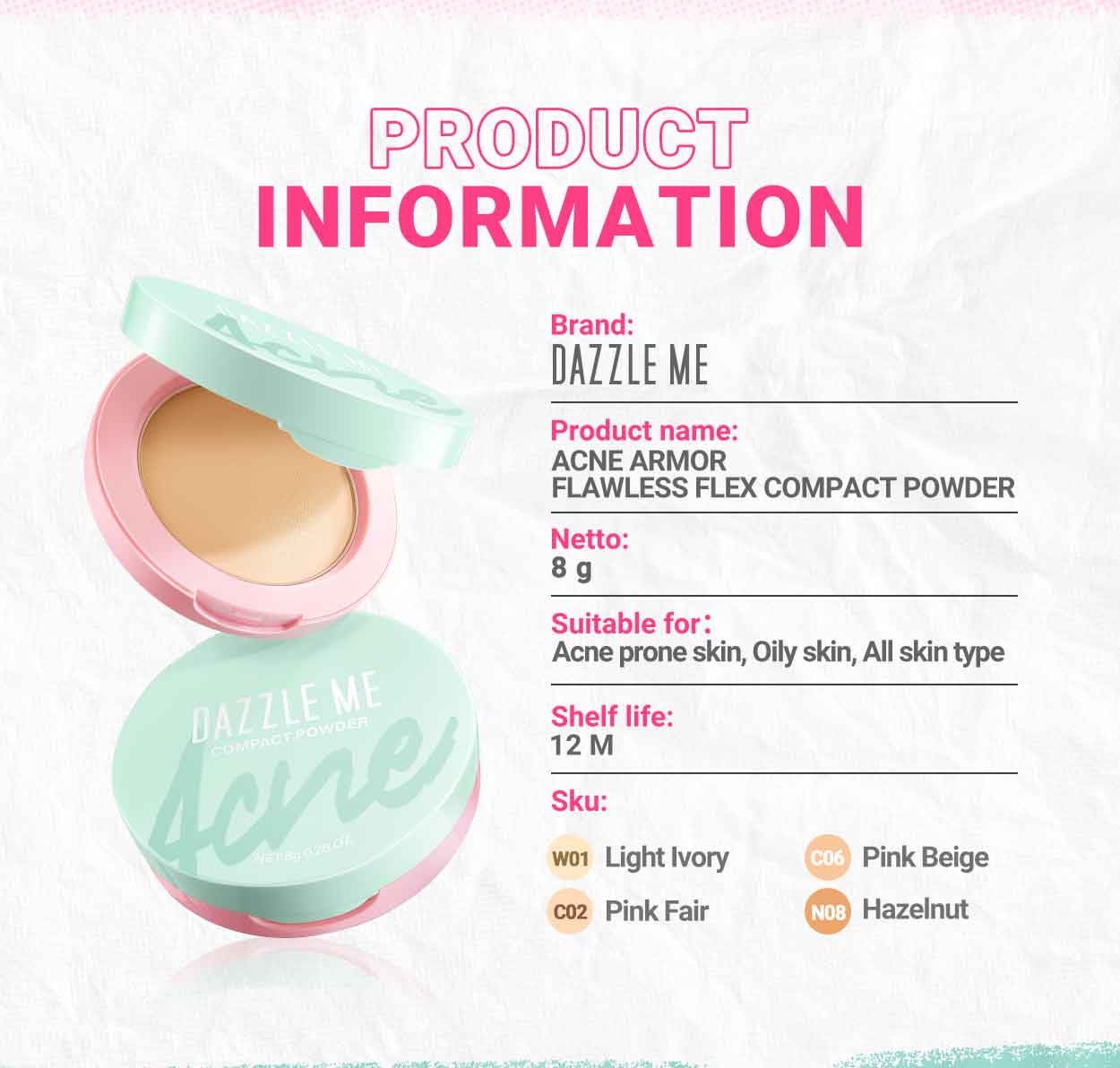 Jual DAZZLE ME Acne Armor Flawless Flex Compact Powder - Two Way Cake ...