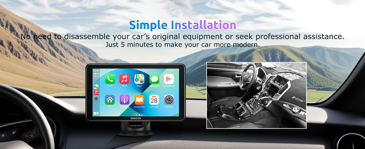 Jual ESSGOO 7inci Portable Carplay Nirkabel Portabel Multimedia Mobil ...