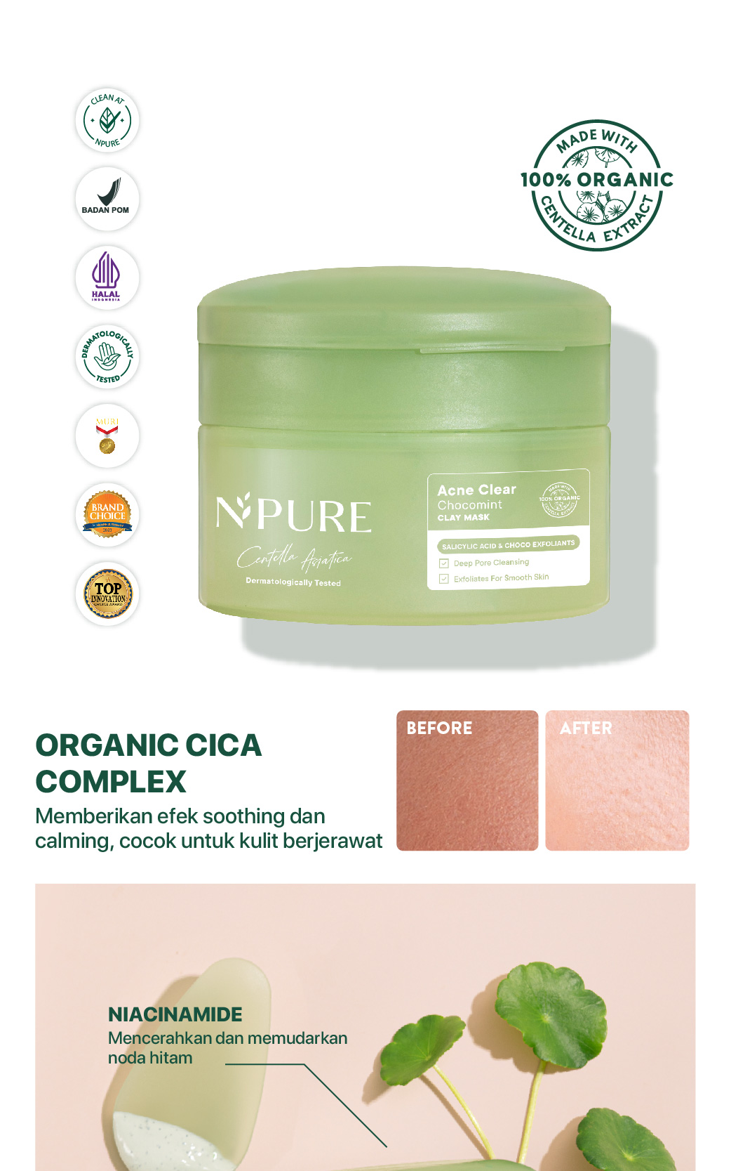 Jual CLAY MASK CHOCOMINT - NPURE CENTELLA ASIATICA ACNE CLEAR CHOCOMINT ...