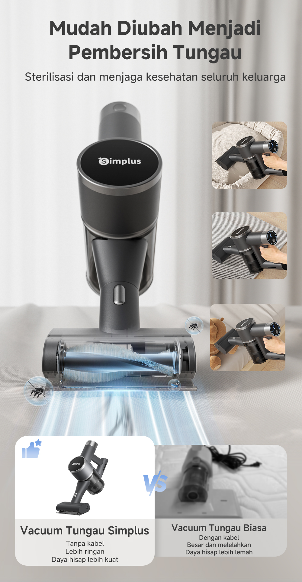 Jual Simplus Vacuum Cleaner Daya 24000Pa Teknologi Deteksi Lampu Hijau ...