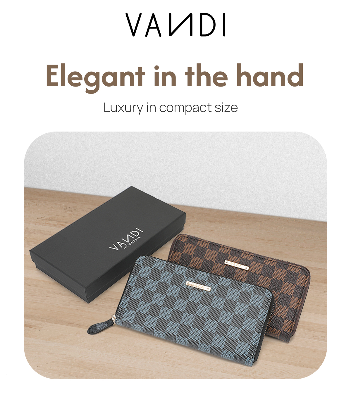 Jual [GRATIS BOX] VANDI Dompet Panjang Wanita Kulit Coklat Resleting ...