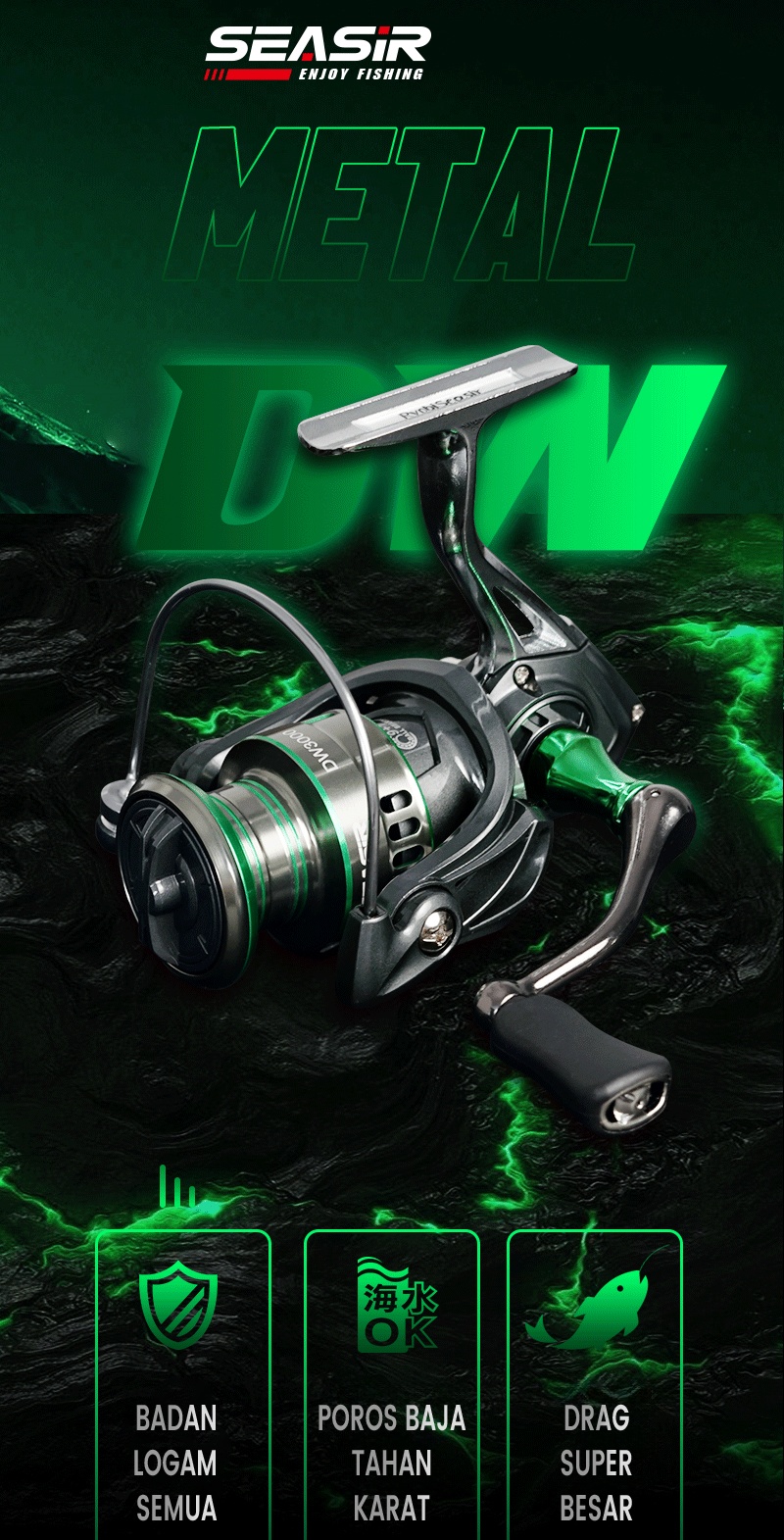 Jual [OFFICIAL] SEASIR DW 1000-7000 Reel Pancing Full Besi air laut/Tawar Reel Spinning Gulungan ...