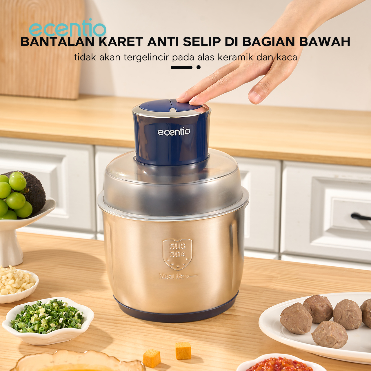 Jual ecentio Food Chopper 3L Penggiling Daging Stainless 4 Mata Pisau ...