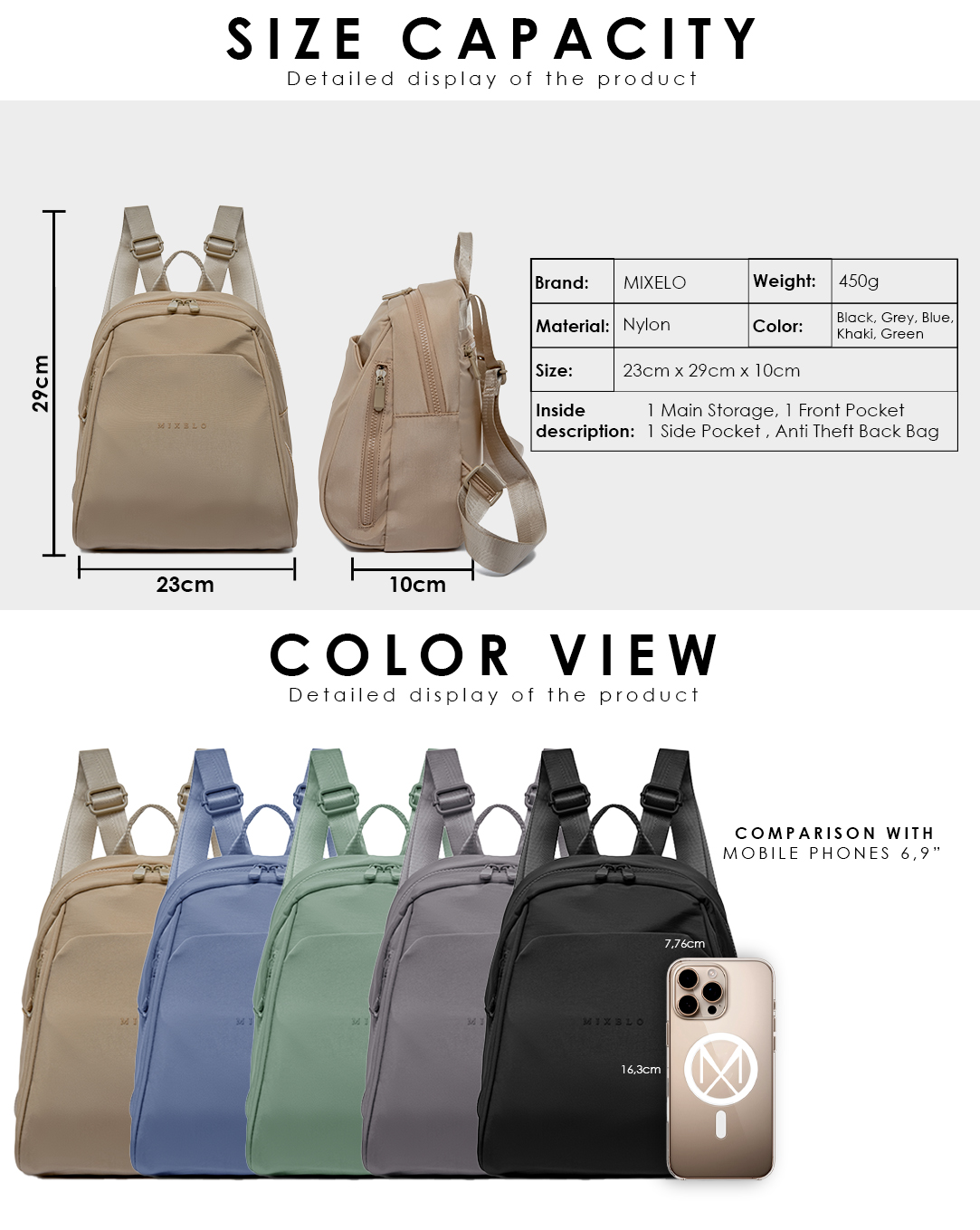 Jual Mixelo Tas Ransel Wanita Carlyna Backpack Nilon Anti Air Tas ...