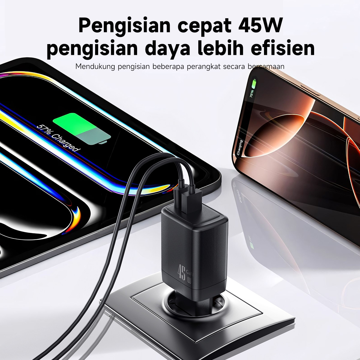 Jual Jovitech CA45 Charger Dual Port GaN Chip Charger Samsung iPhone 15 16 Pro Max PD Type C USB ...