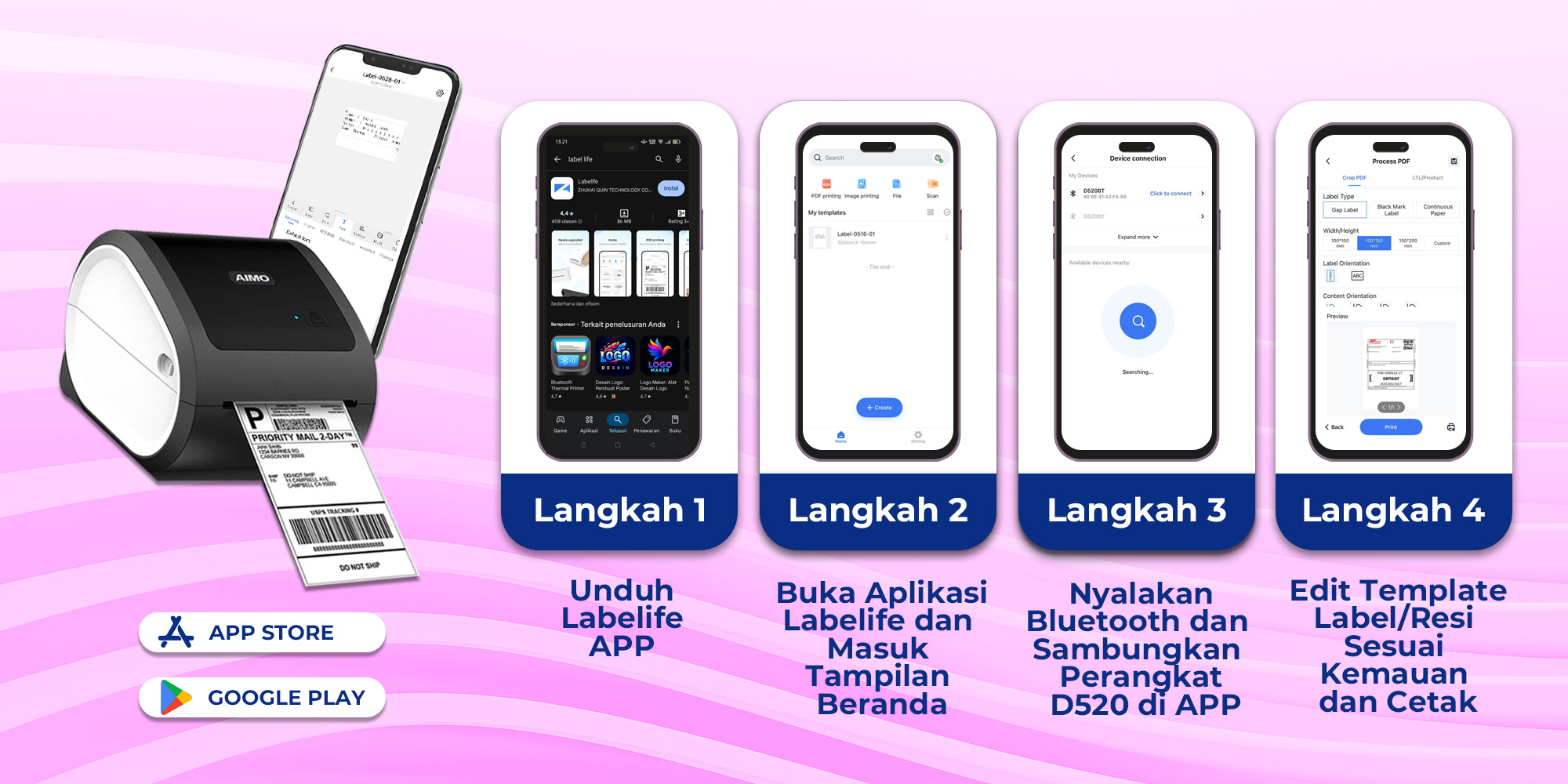 Jual [FREE KERTAS RESI 100*100] AIMO D520 PRINTER BARCODE RESI THERMAL ...