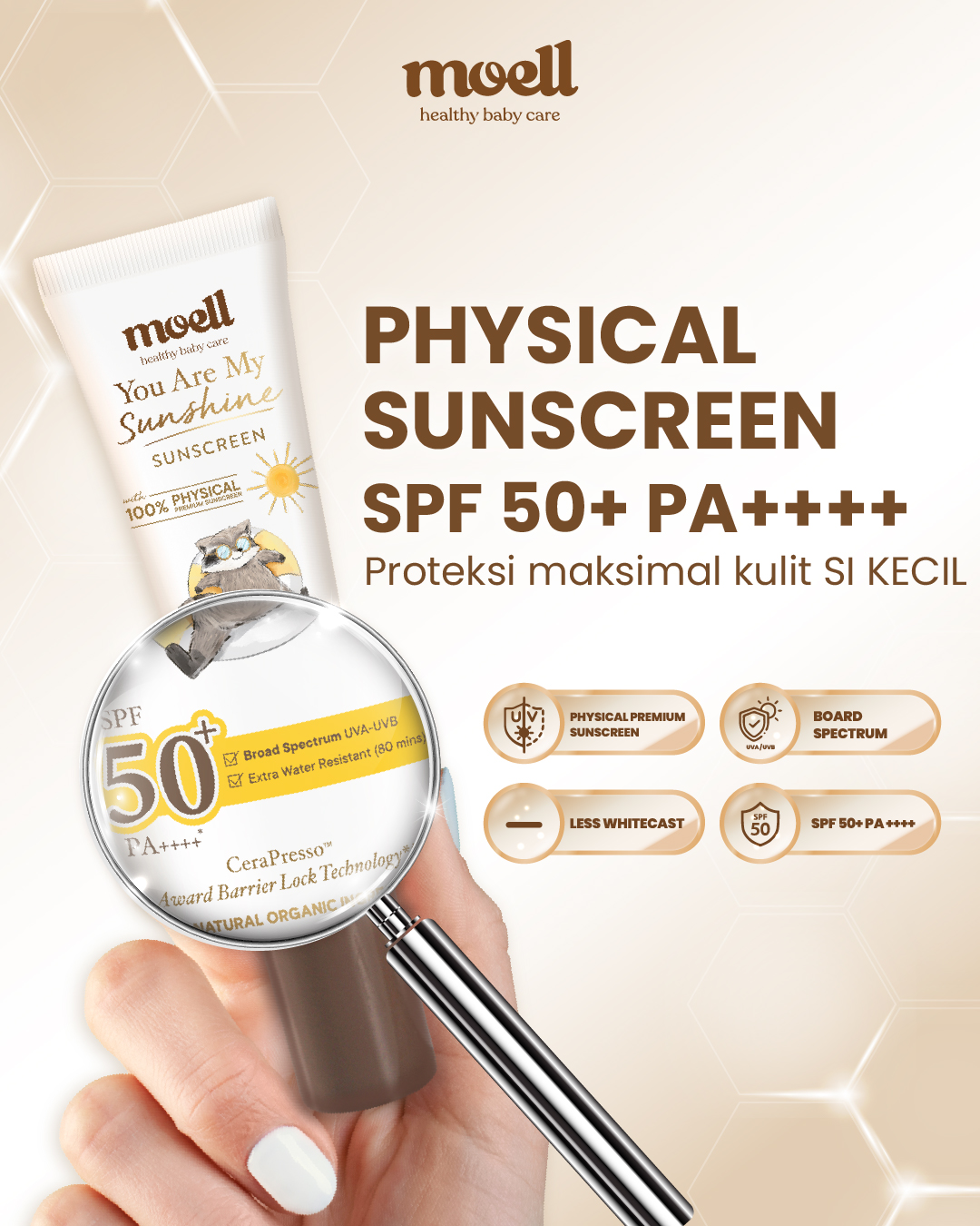 Jual Moell Physical Sunscreen Anak 30gr Dengan SPF (50+) PA(++++) Broad ...
