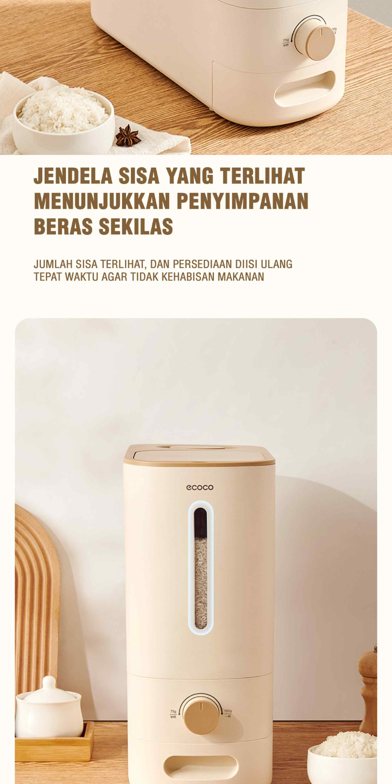 Jual ECOCO Quantitative Rice Bucket - Tempat Beras Anti Kutu, Anti ...