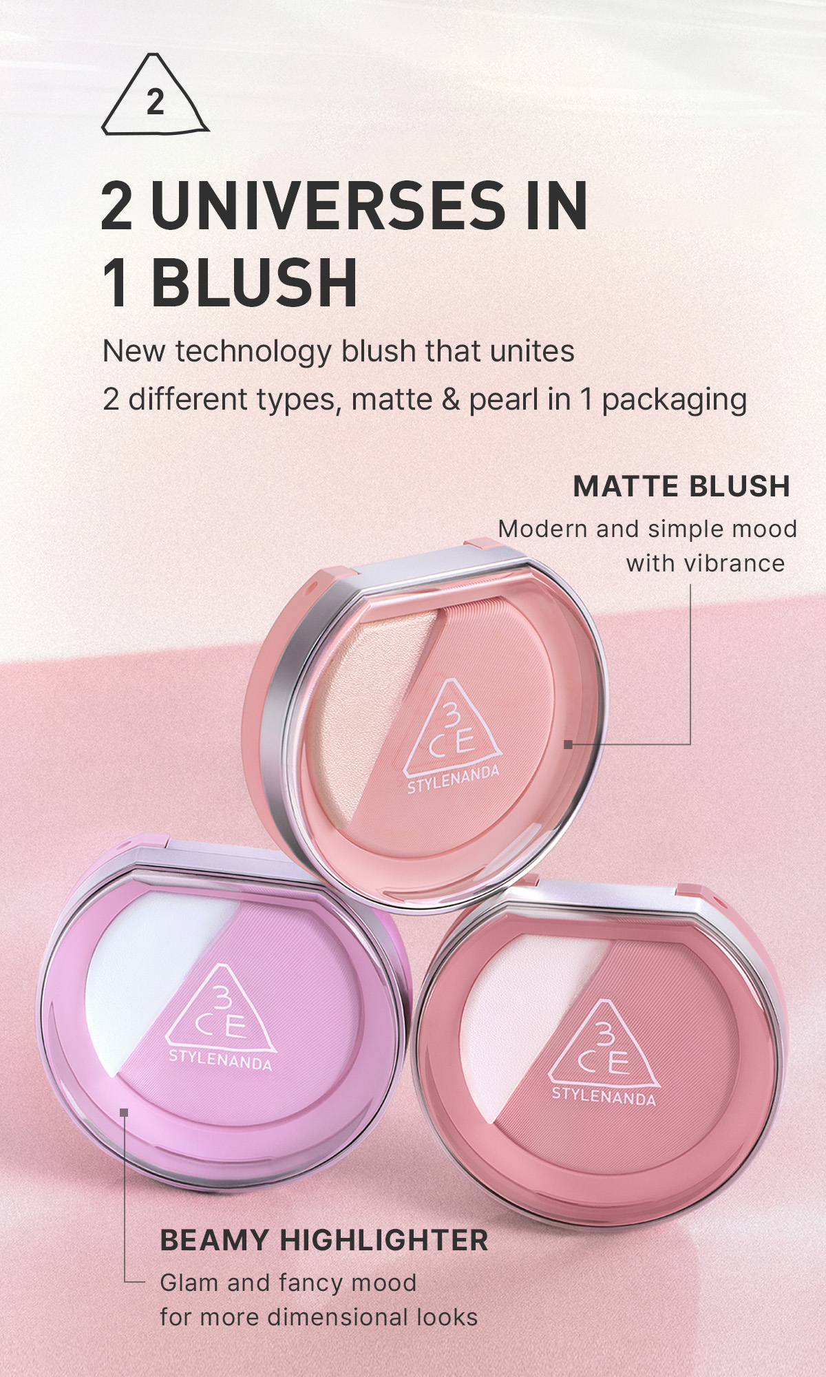 Jual 3CE Blushlighter - 2-in-1 Blush On Highlighter Matte & Pearl Sebum ...