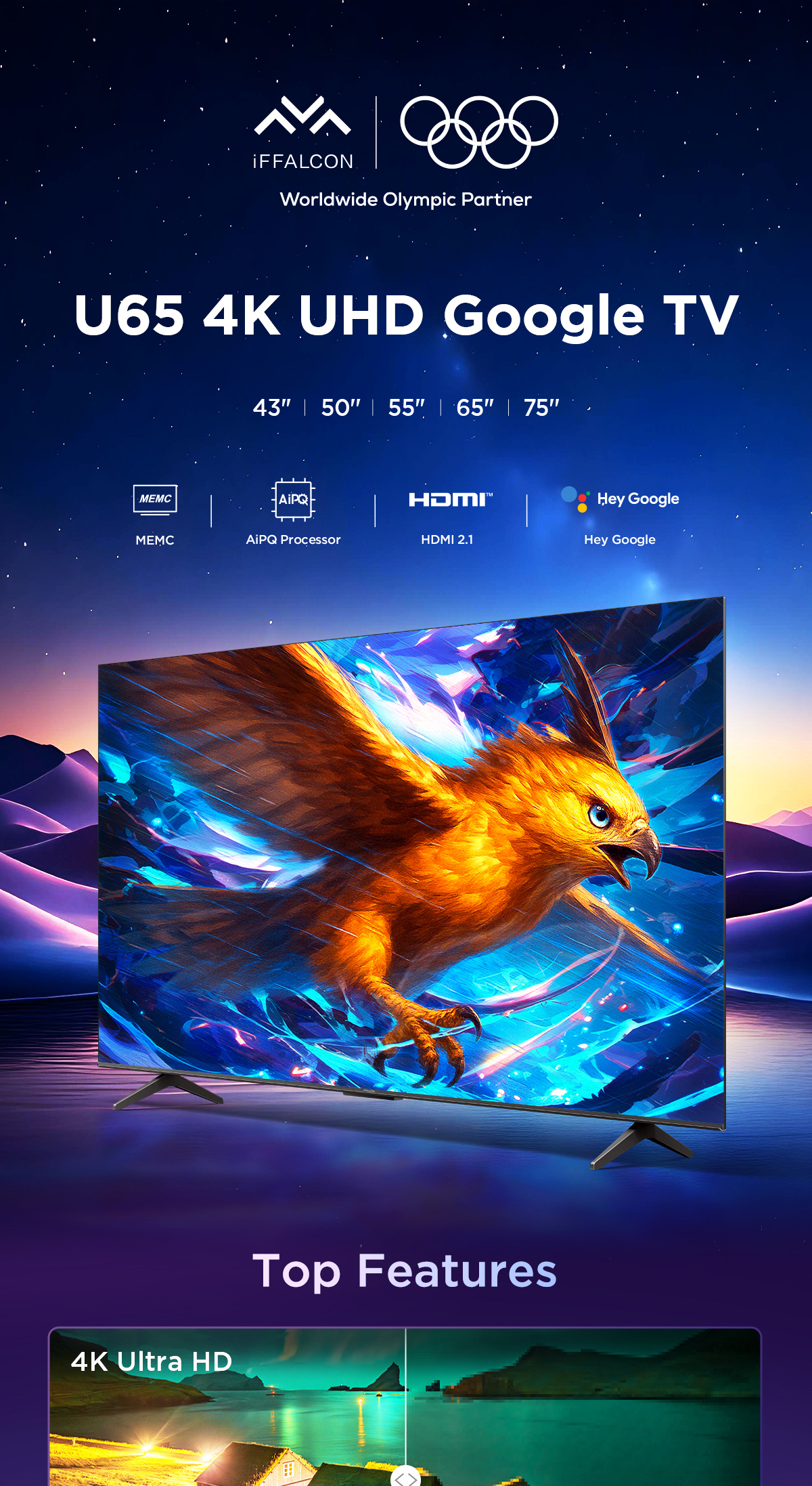 Jual iFFALCON by TCL 55 inch U65 Series Google TV (Android 12) Smart Digital - 4K UHD - Dolby ...