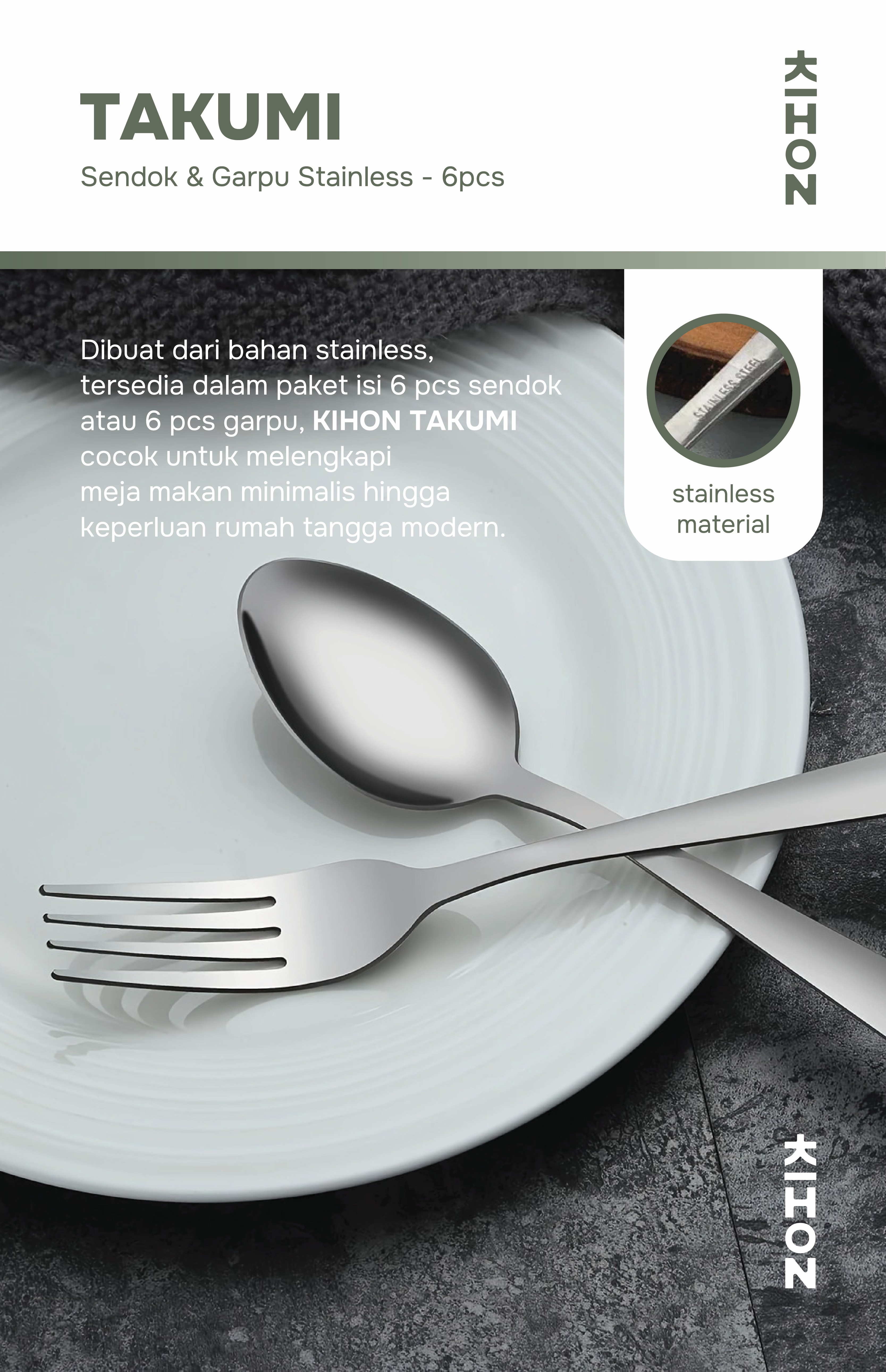 Jual KIHON TAKUMI Set Sendok Garpu Makan Stainless Steel 6 Pcs Paket ...