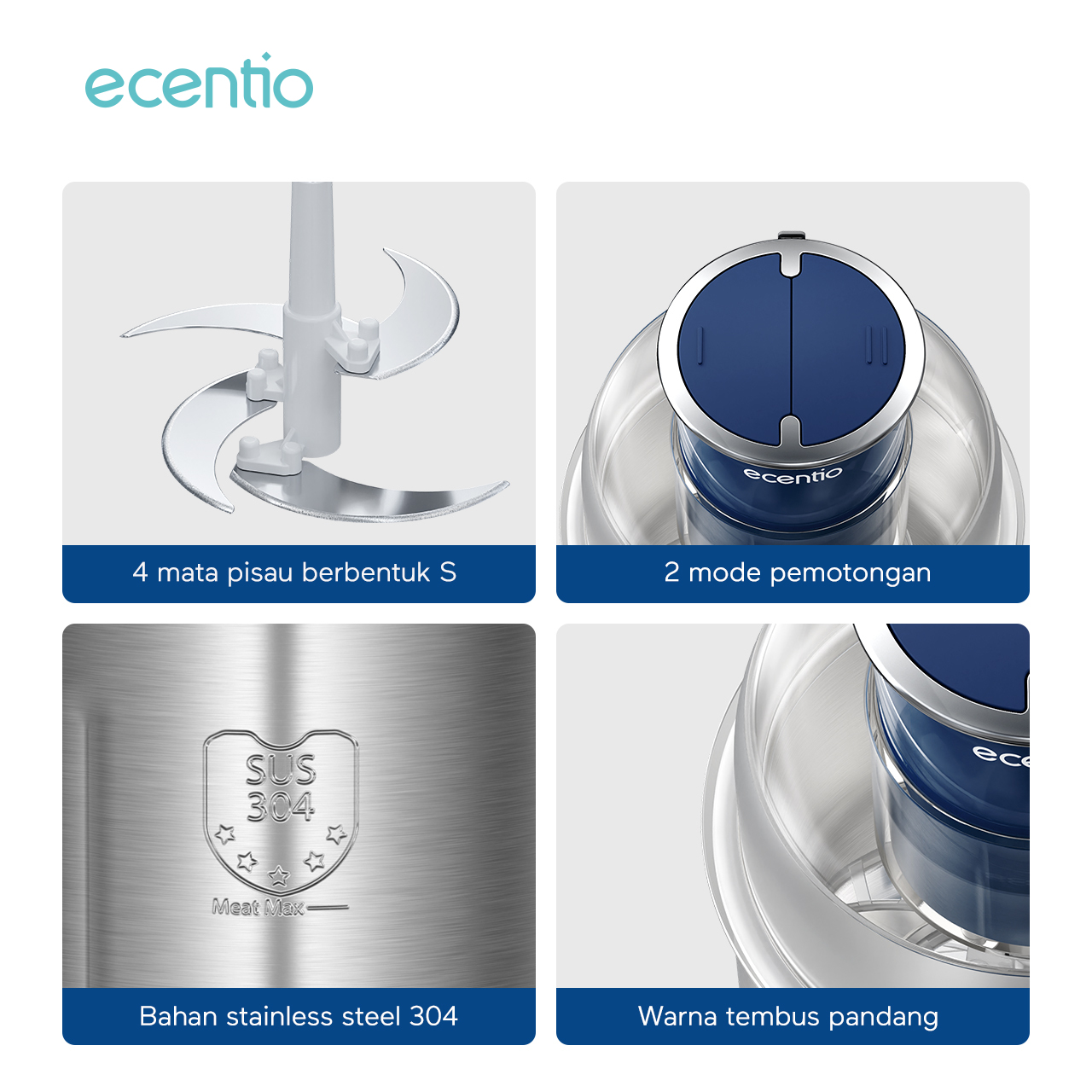 Jual ecentio Food Chopper 3L Penggiling Daging Stainless 4 Mata Pisau ...