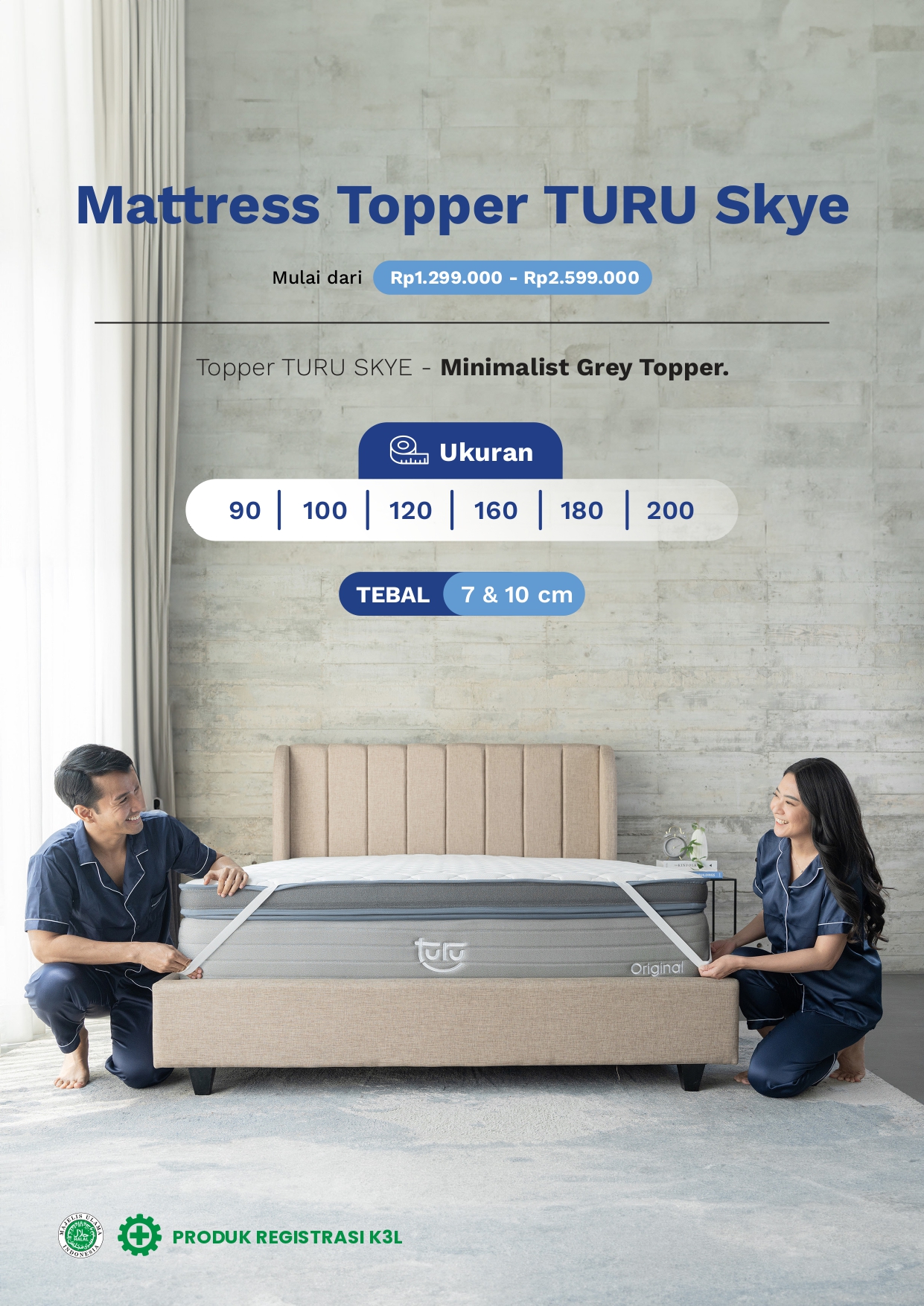 Jual Mattress Topper TURU Skye 7 / 10cm Pelapis Penambah Tinggi Kasur ...