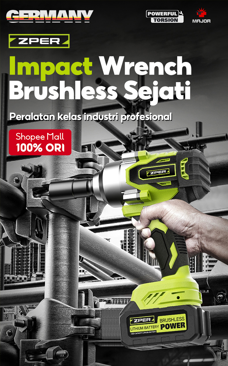 Jual ZPER Cordless Impact Wrench Brushless impact baterai wrench Mobil ...
