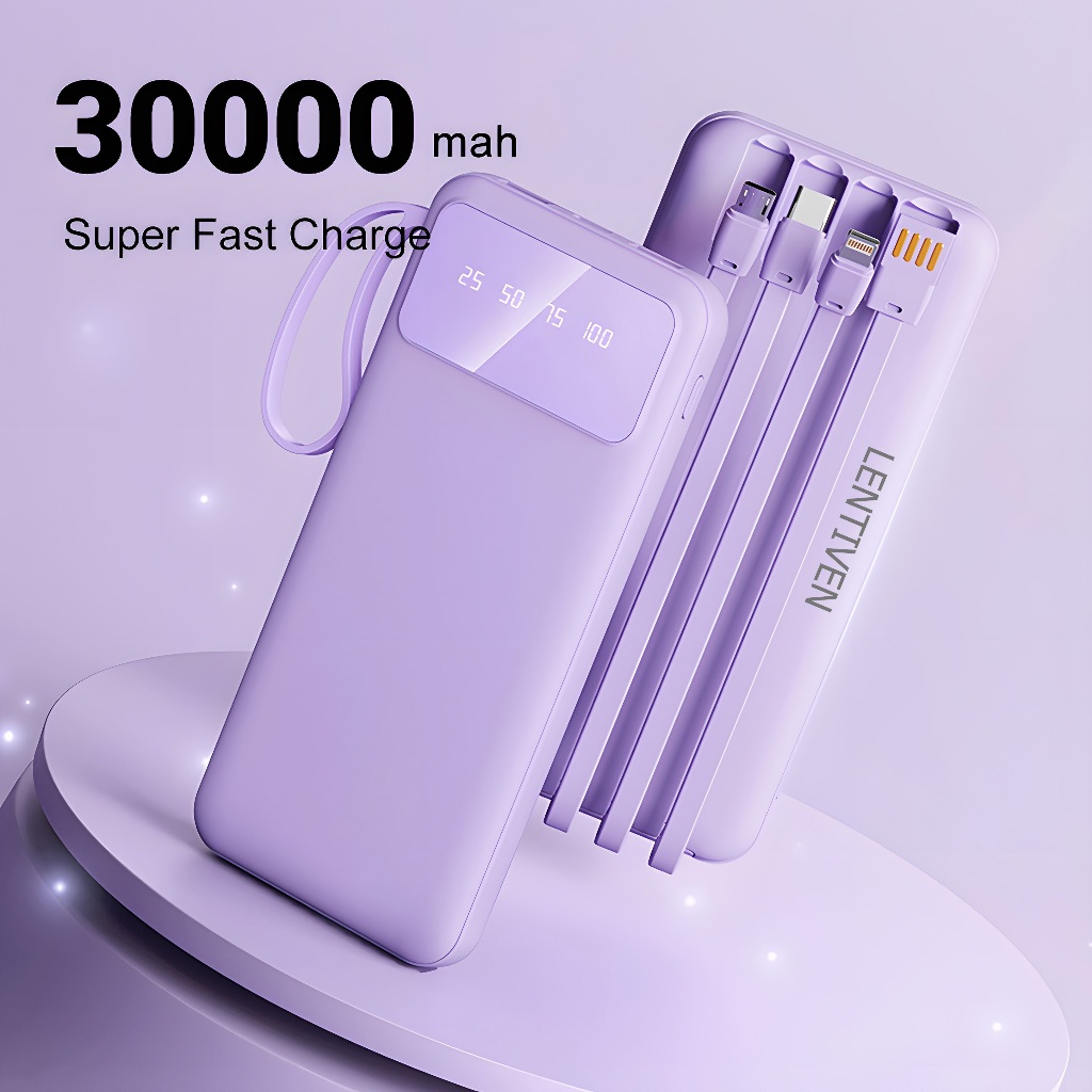Jual HZSUM LENTIVEN 30000mAh Powerbank Mini Fast Charging 4 KABEL ...