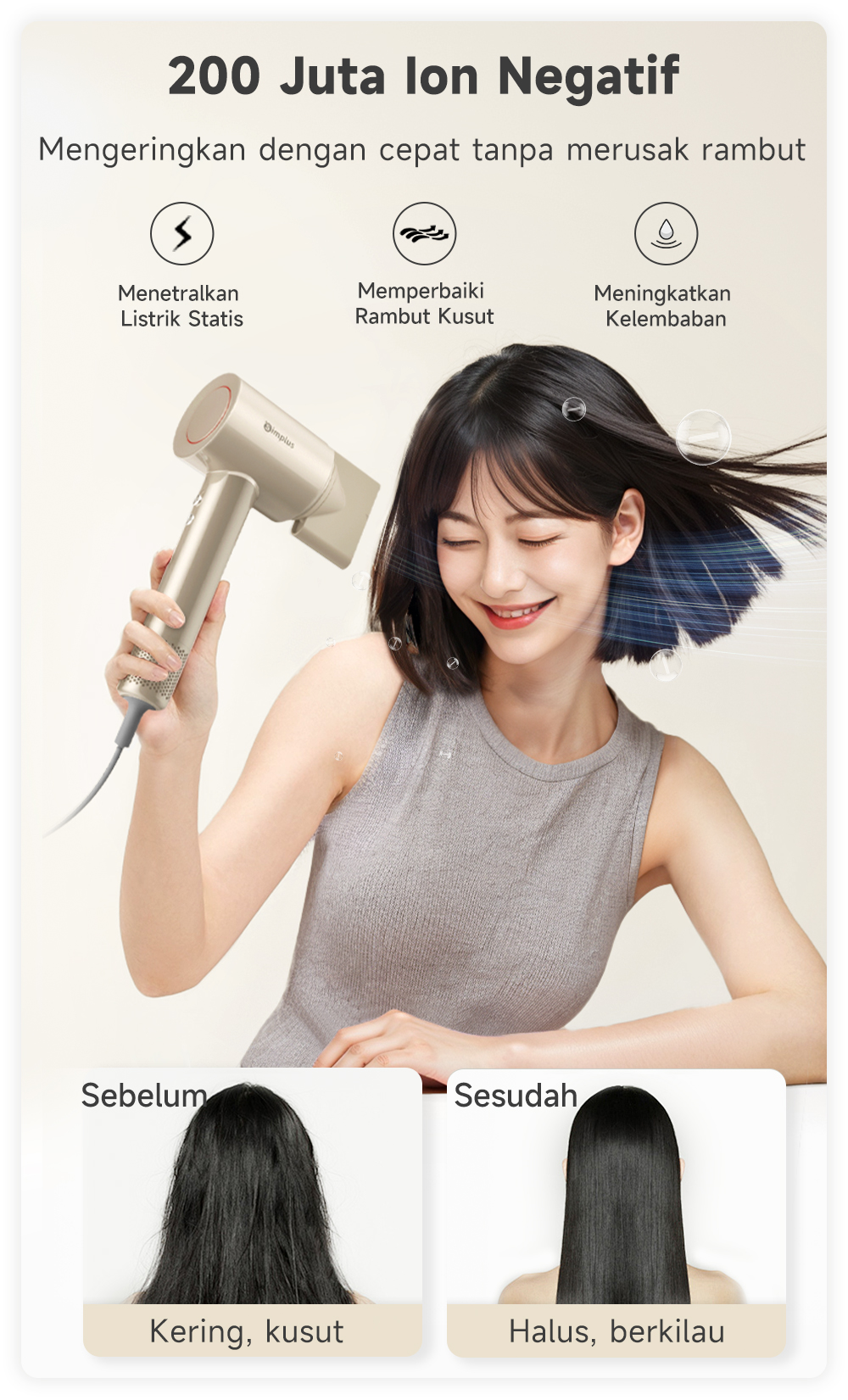 Jual Simplus Pengering Rambut High Speed Hair Dryer Kecepatan Tinggi Hyper-SIM Aura 200 Juta Ion ...