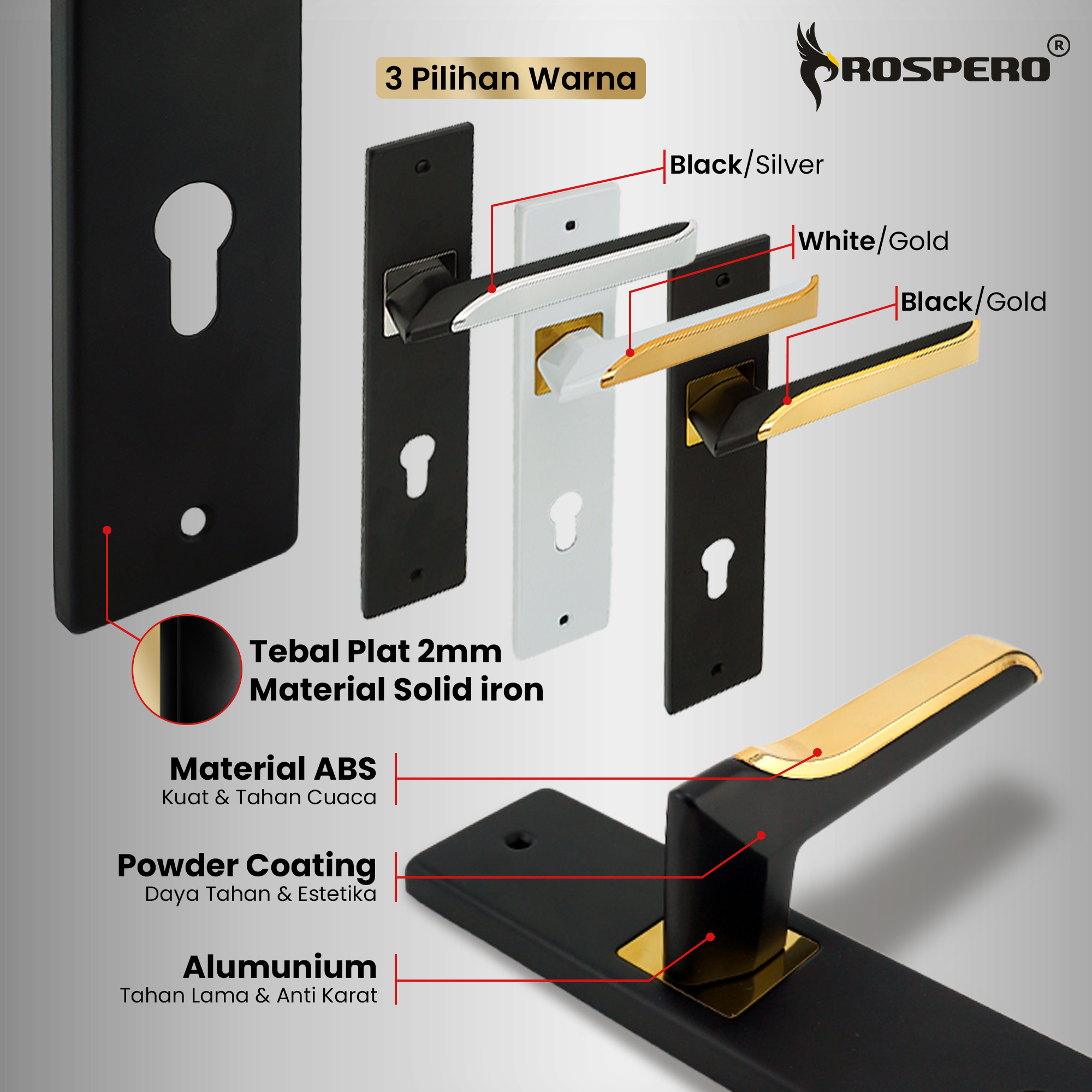 Jual PROSPERO Gagang Kunci Pintu Rumah Ukuran Besar 25cm Premium Tebal Handle set Komplit Hendel ...