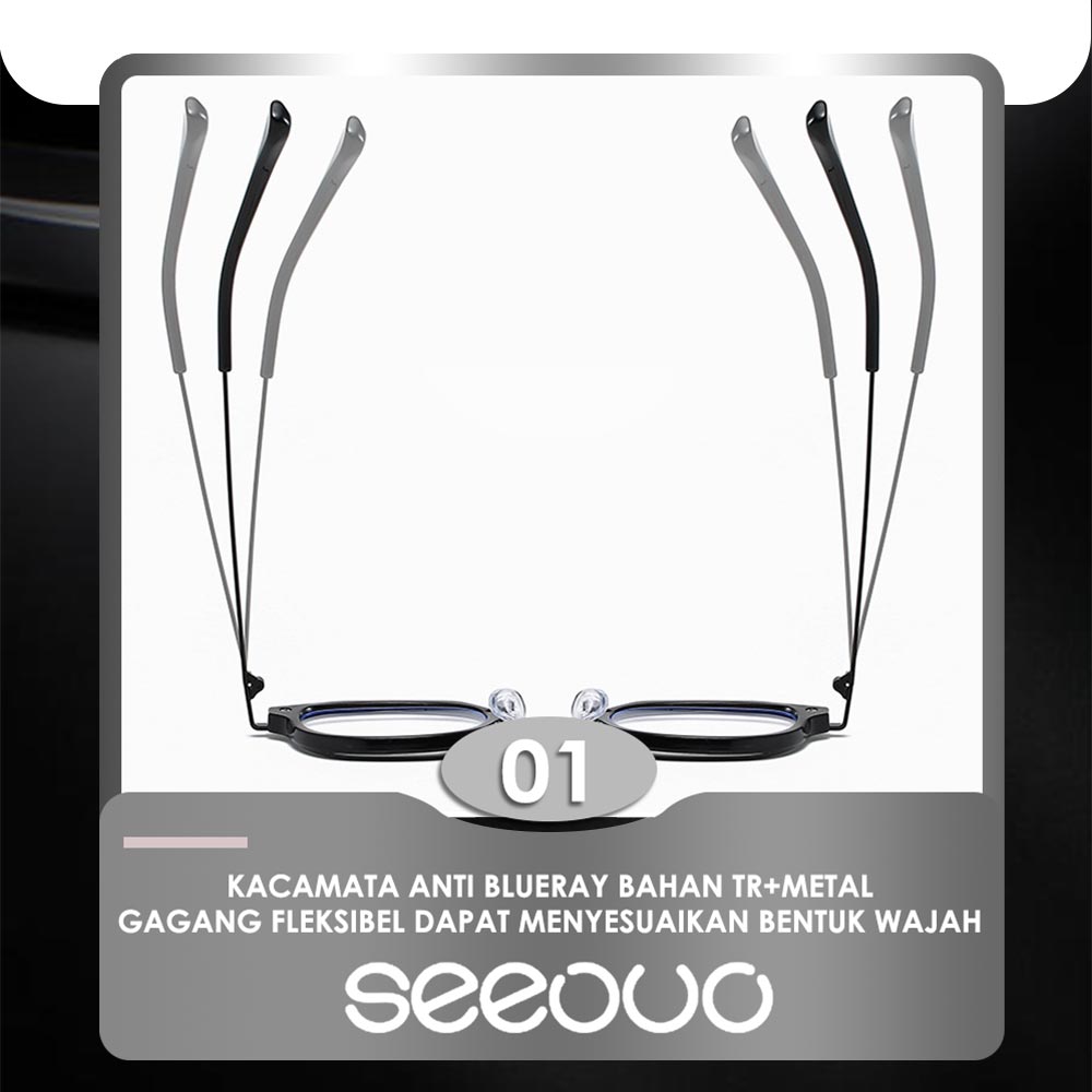 Jual Seeouo Kacamata Antiradiasi Blueray TR90+ Metal Style Kotak Retro Simple Stylish Frame ...