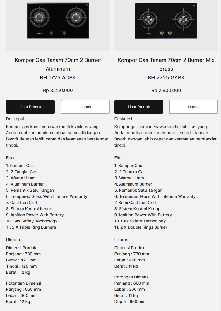 Jual [KARGO] MODENA BH 2725 GABK - Kompor Tanam 2 Tungku with Gas ...